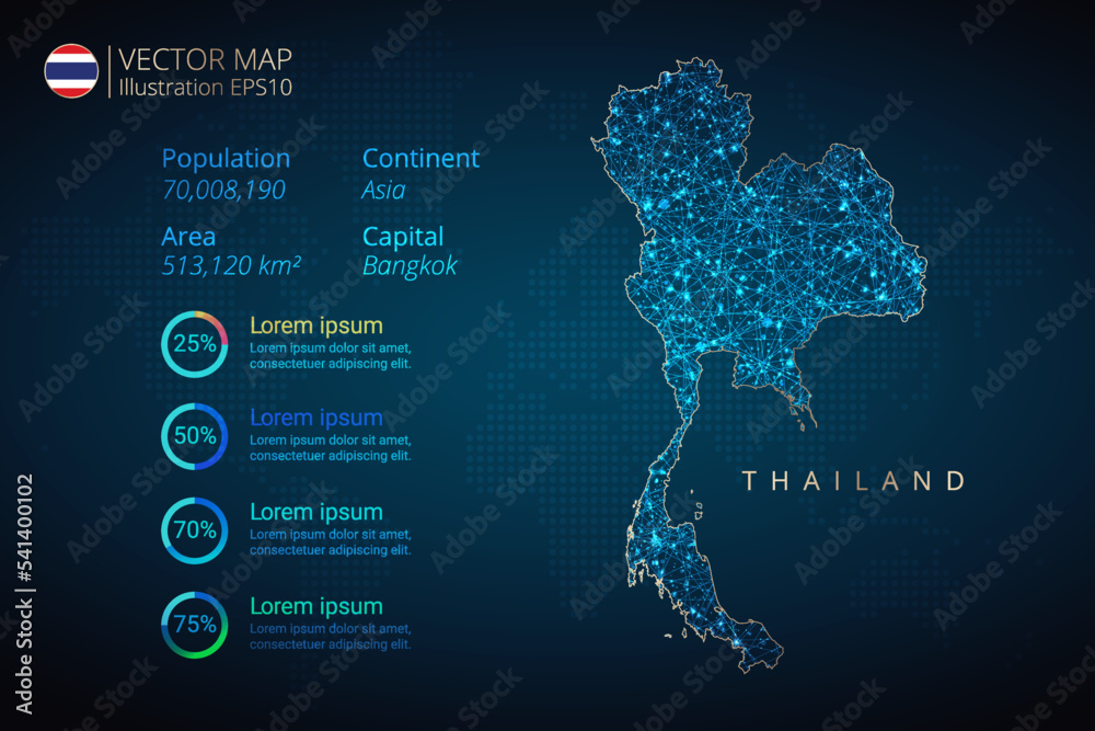 Thailand map infographics vector template with abstract geometric mesh ...