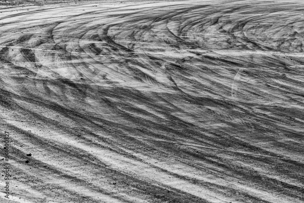 Background with tire marks on road track, Car track asphalt pavement ...