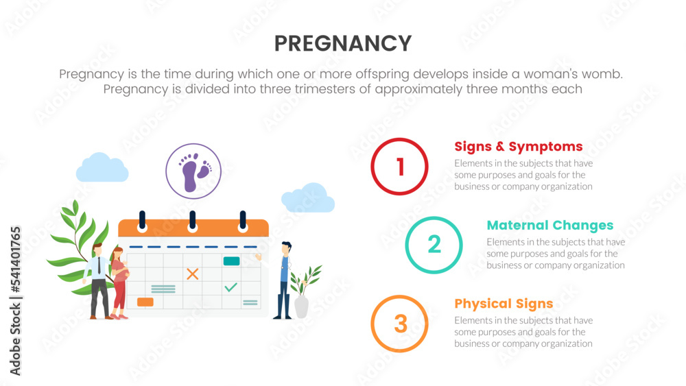 pregnancy infographic concept for slide presentation with 3 point list ...