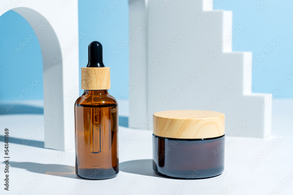 Beautiful cosmetic templates for ads, amber glass dropper bottle and ...