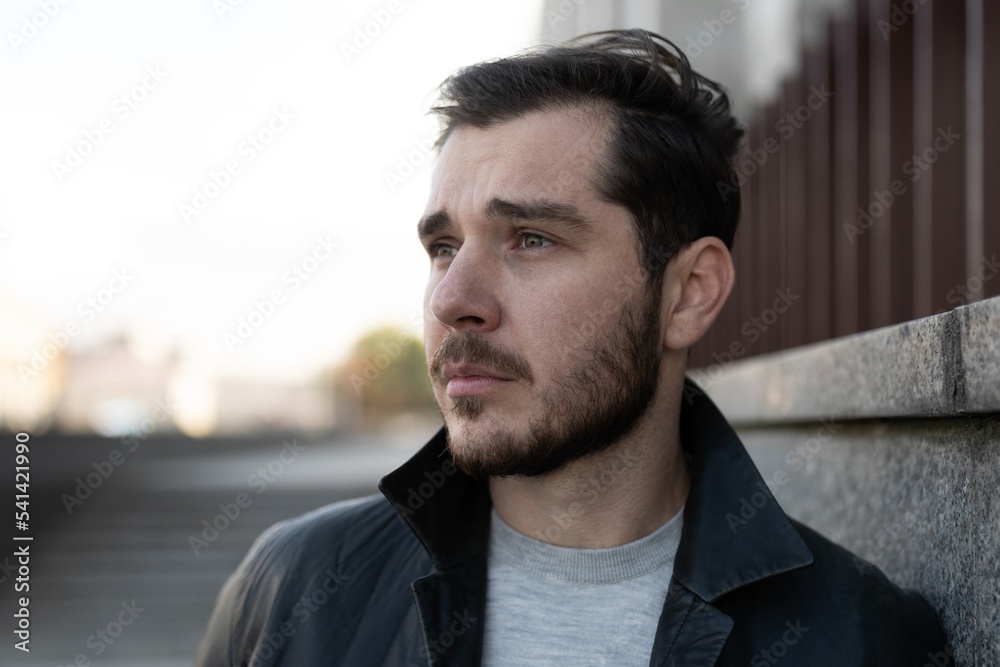 depressed man looks away with despair, concept of poor mental state ...