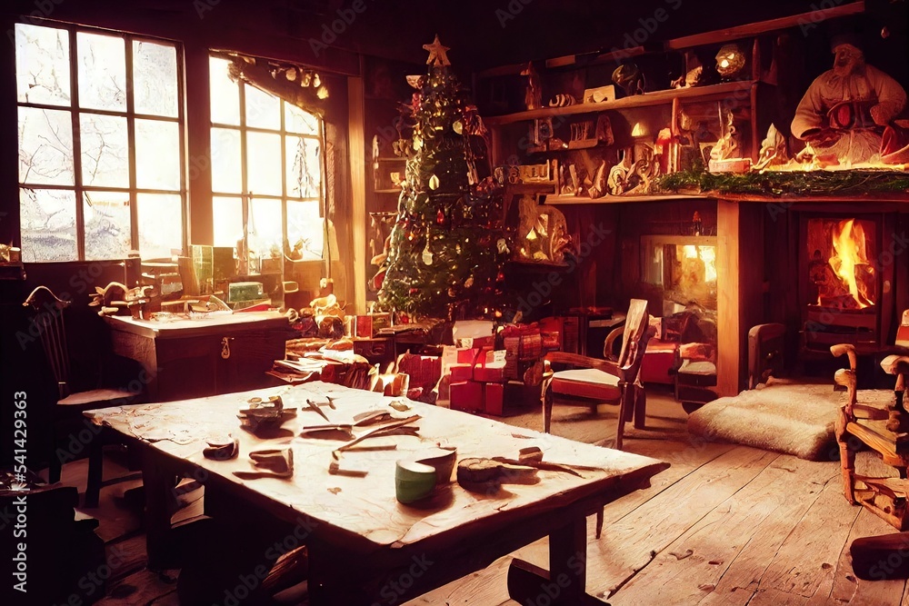 Santa Claus living room and workshop Stock Illustration | Adobe Stock