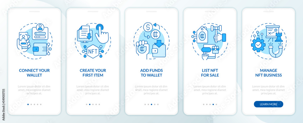 NFTs minting process blue onboarding mobile app screen. Technology ... NFTs minting process blue onboarding mobile app screen. Technology ...