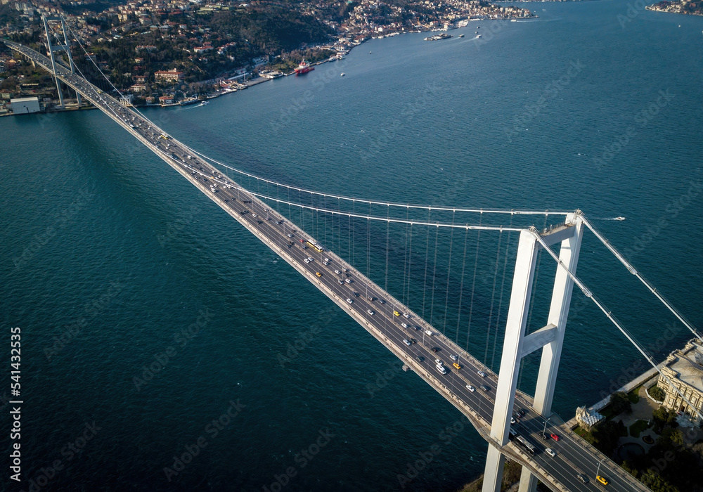 Fantactic aerial views of Istanbul Bosphorus bridge (15 July Martyrs ...