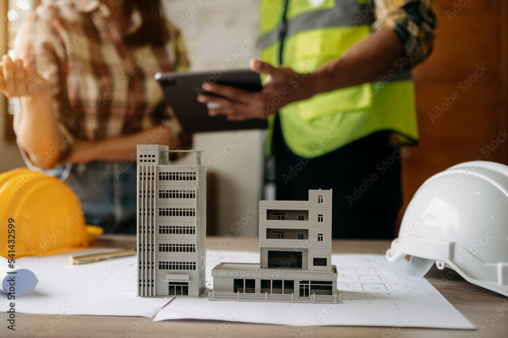 Engineer meeting for architectural project. working with partner and ...