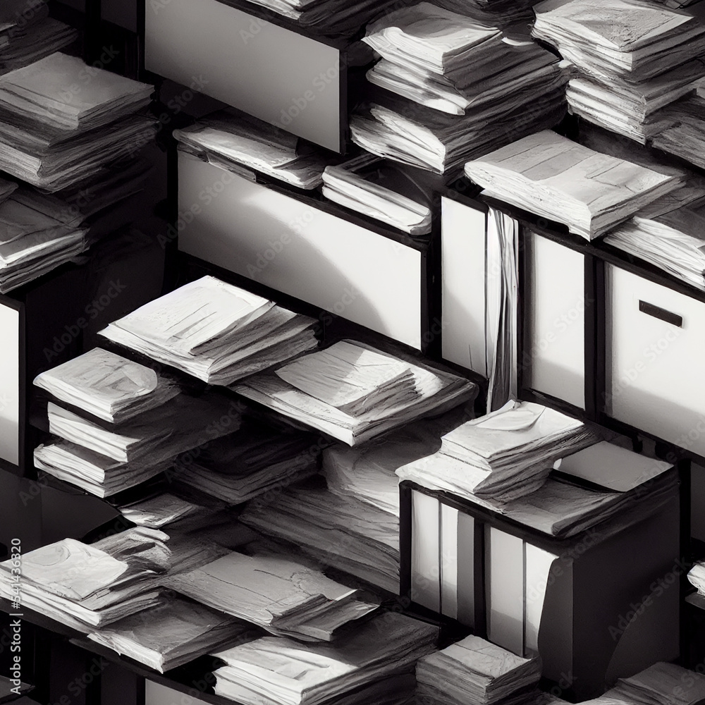 paper chaos in the trashed office, seamless pattern ilustração do Stock ...