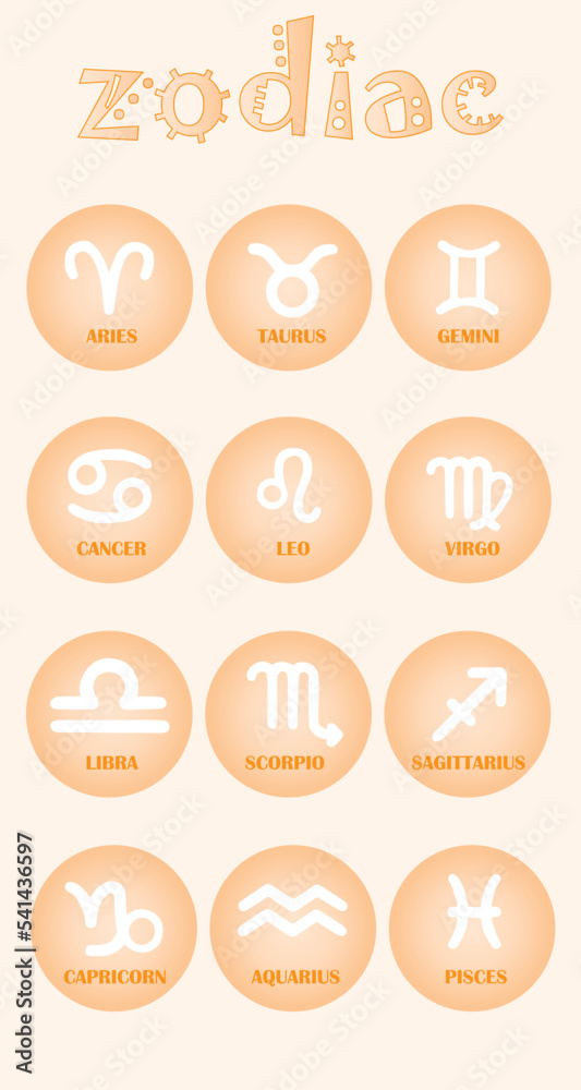 Collection of zodiac signs, simple white line art icons cute pastel ...