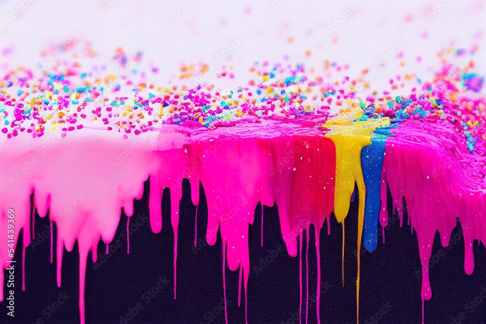 Pink dripping frosting with colorful sprinkles isolated on transparent ...