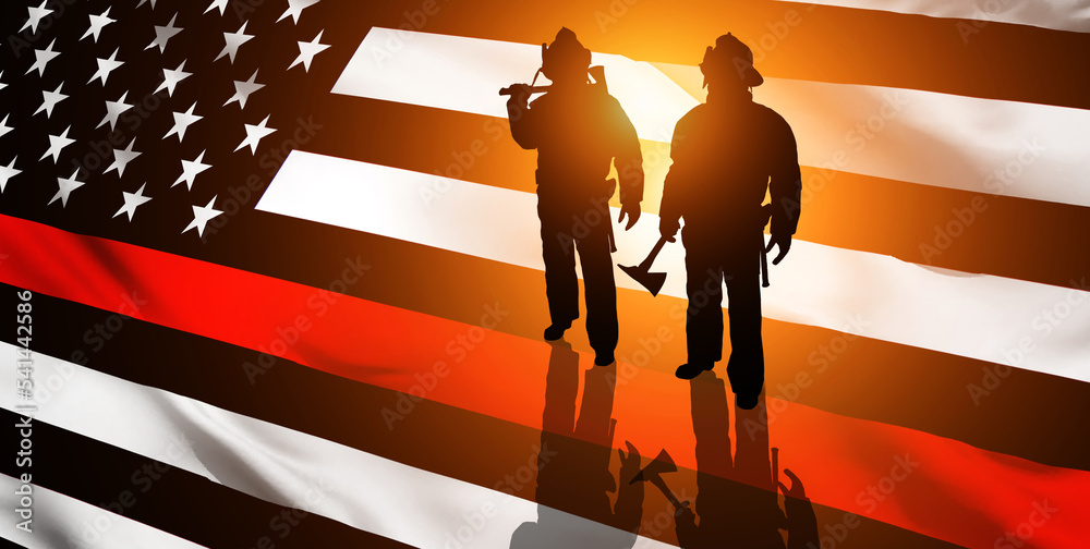 Thin Red Line. Black Flag of USA with Firefighter red Line. Stock Photo ...