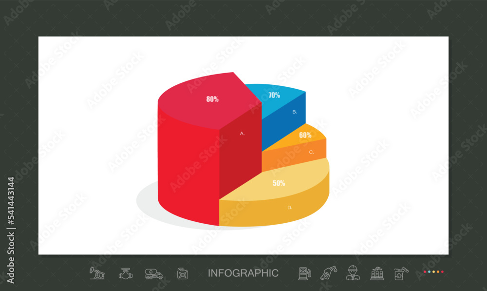 3D Realistic Donut Chart Infographic Vector Illustration. Pie chart ...