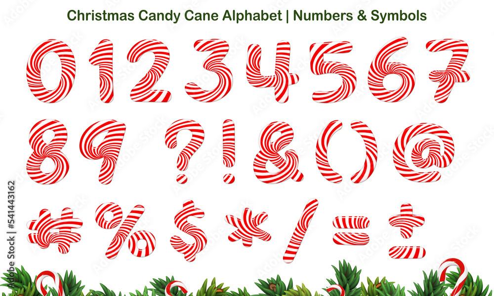 Christmas Candy Cane numbers and symbols with transparent background ...