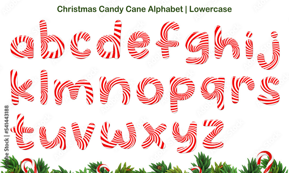 Christmas Candy Cane Alphabet set with transparent background. Complete ...