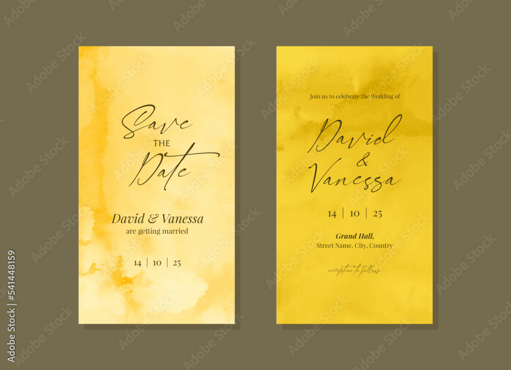 Pastel yellow wedding card and social media stories template design ...