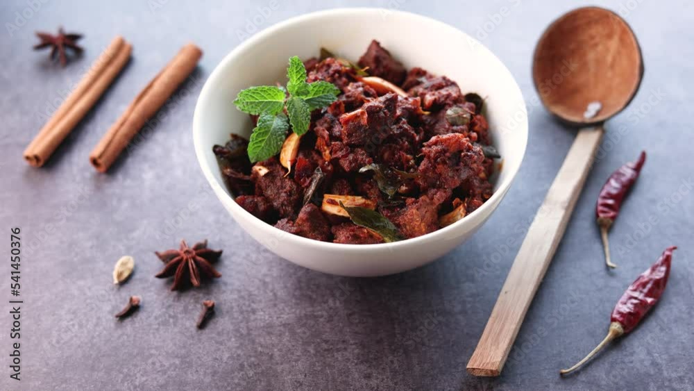 Stockvideon Beef fry curry roast mutton curry meat dish Kerala, India ...