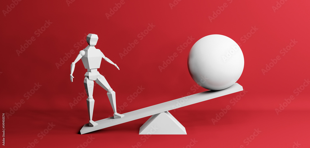Imbalance, inequality or instability concept with libra, scale, ball or ...