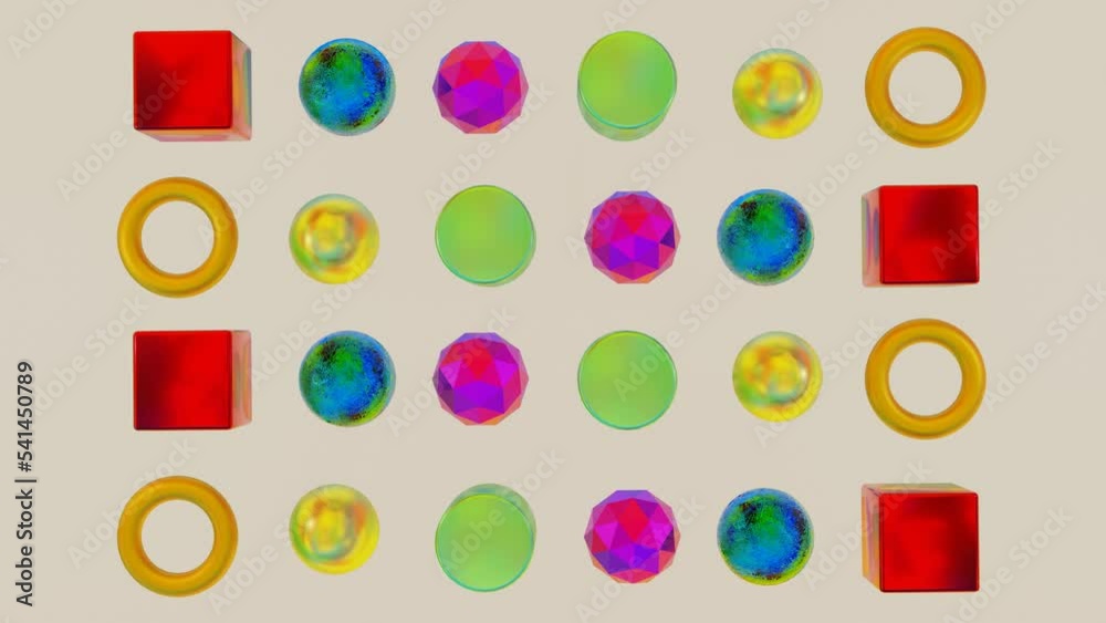 different simple 3d shapes rotate on a white background. looped ...