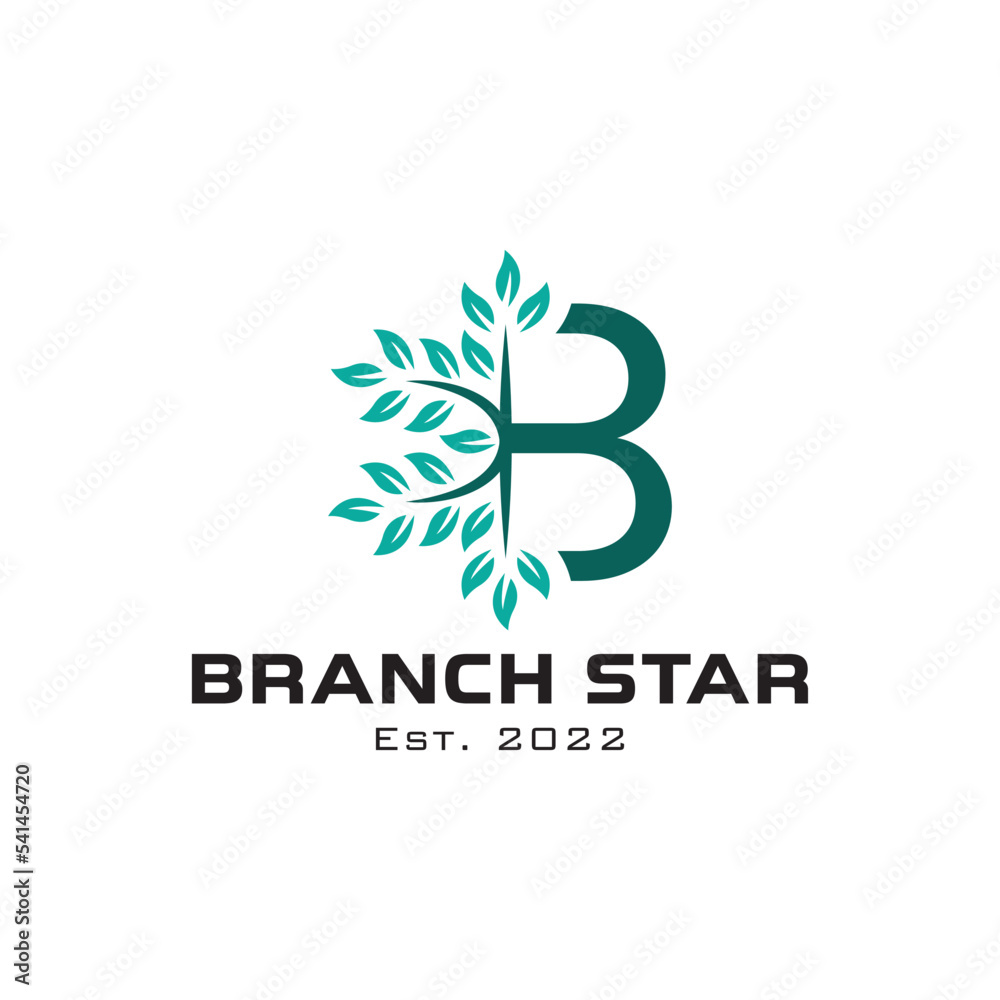 B letter logo design with Branch shaped inside logo design vector ...