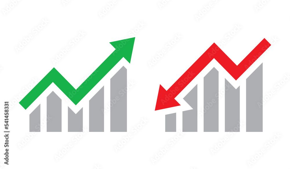 Vetor de Graph going Up and Down sign with green and red arrows vector ...