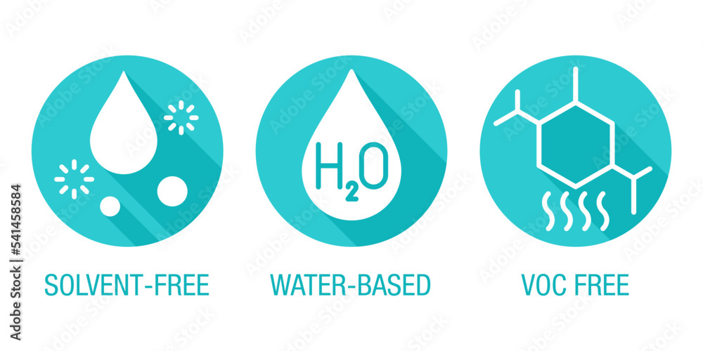 Solvent free, Water-based, VOC free pictograms Stock Vector | Adobe Stock