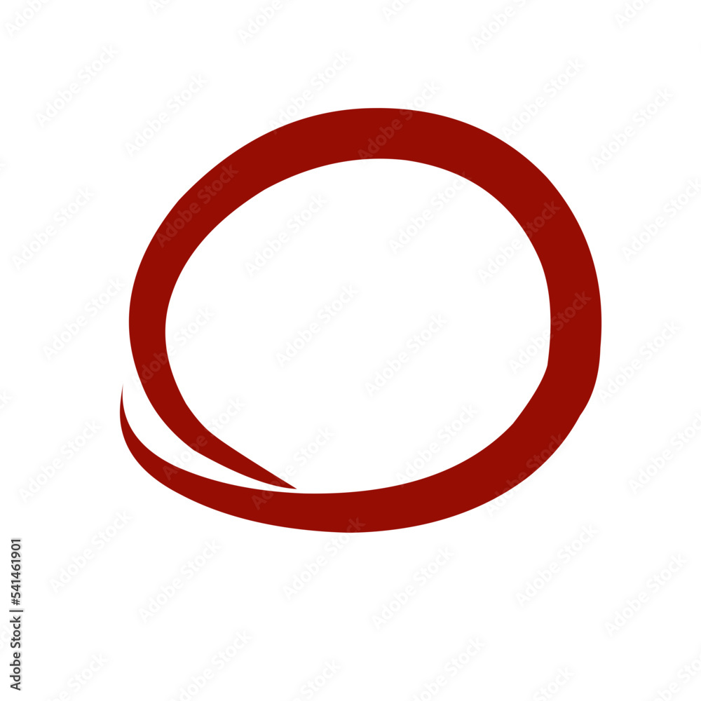 Red circle pen drawing. Highlight hand drawn circle isolated on a white ...