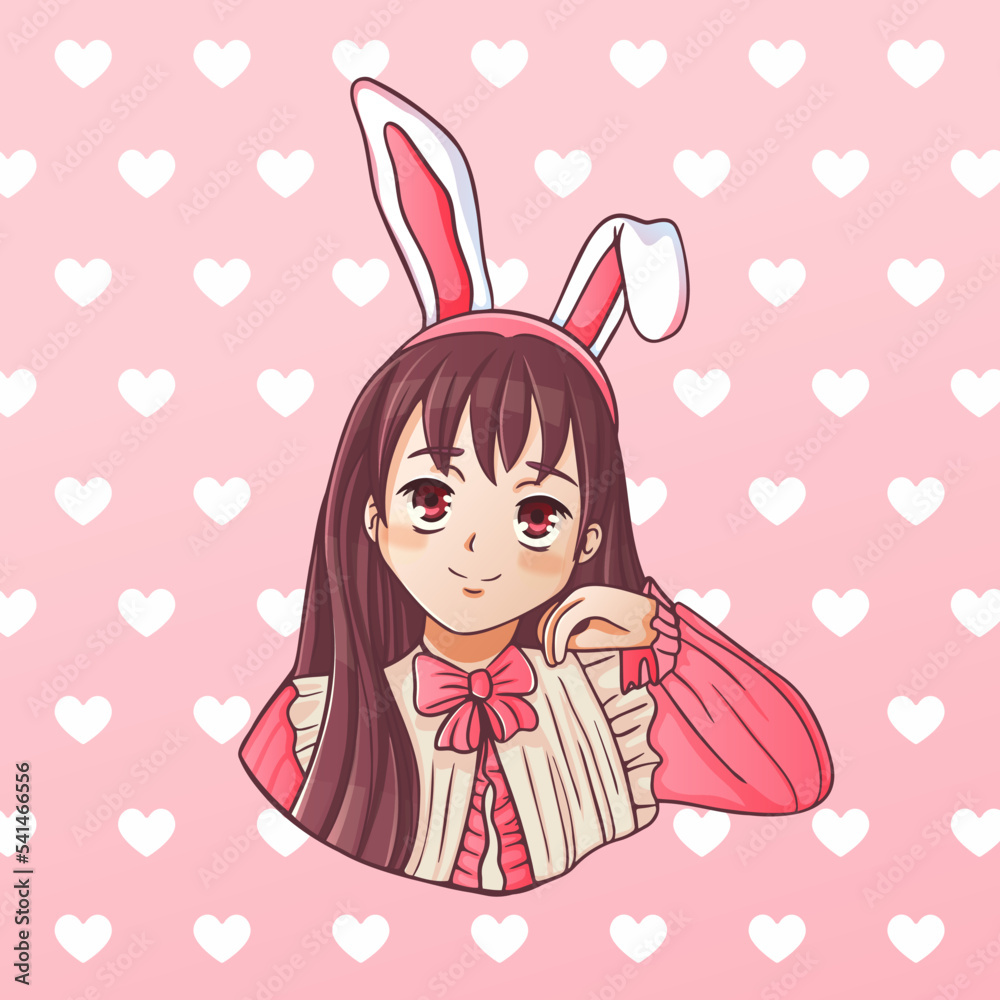 Cartoon anime girl with rabbit ears Stock Vector | Adobe Stock