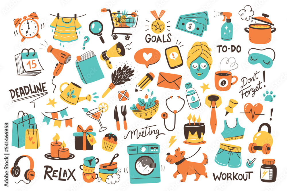 Daily Routines & Reminders Colorful Cliparts Stock Vector | Adobe Stock