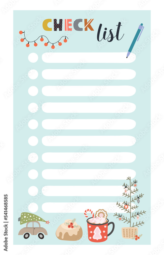 Check list template. Vector illustration in winter design for planner ...