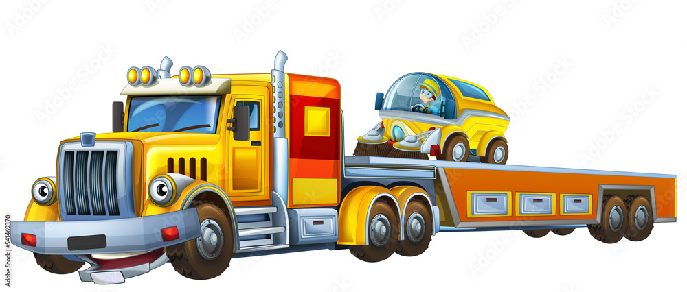 cartoon tow truck driving with other car illustration Stock ...