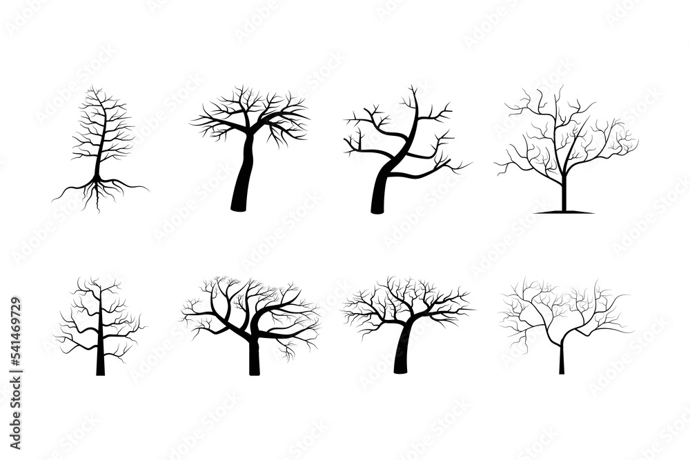 Dead tree silhouettes vector. Dying black scary Spooky trees forest ...