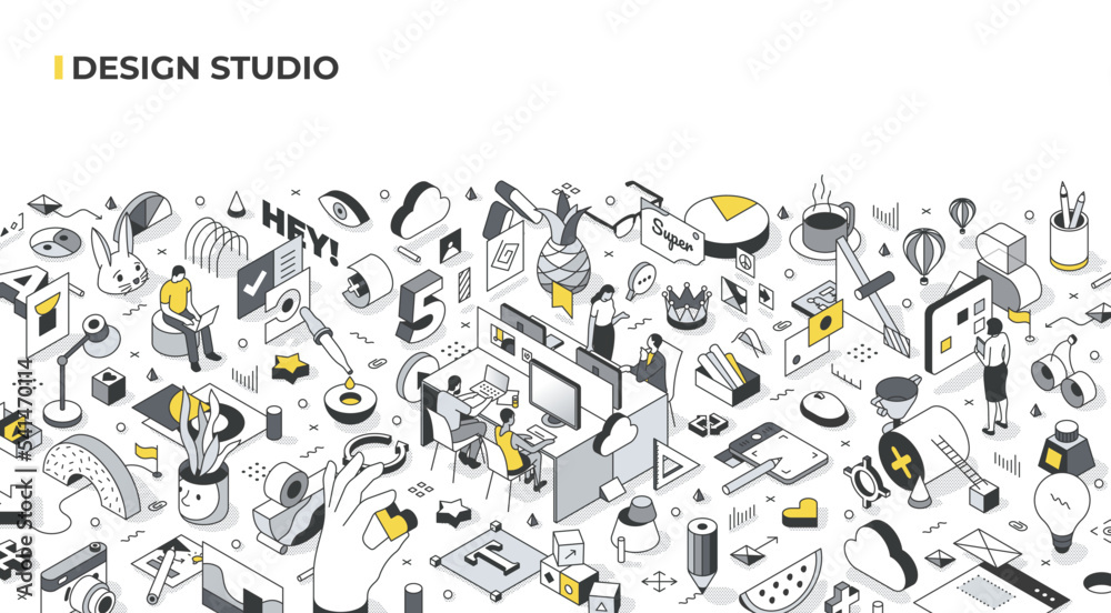 Design studio or agency concept. Creative team of designers at work ...