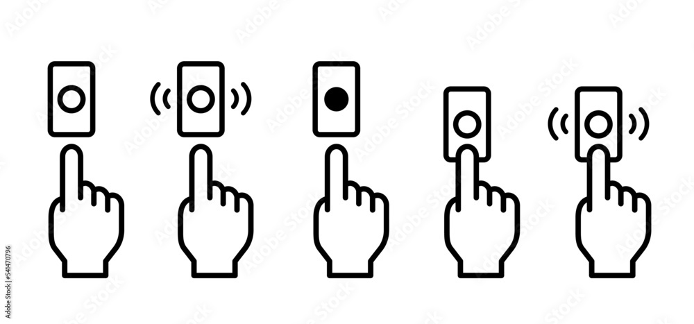 Wireless, doorbell icon or logo. Hand pushing on the button. For smart ...