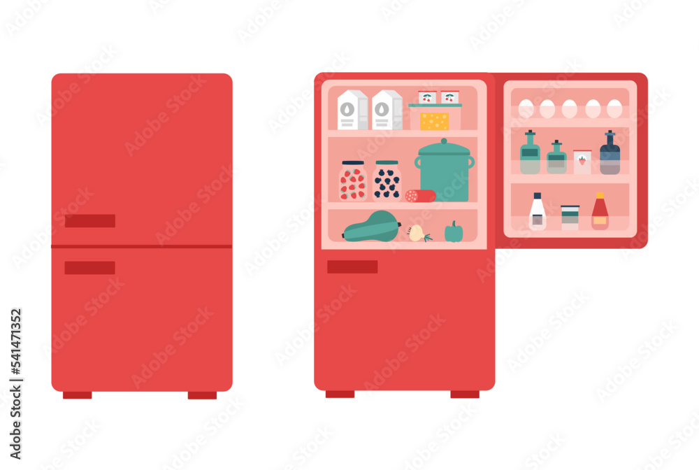 Fridge bright illustration, kitchen equipment. Indoor and outdoor ...