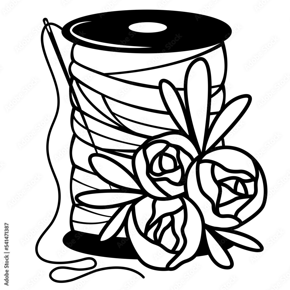 Threads with flower svg silhouette, Sewing logo design Stock Vector ...