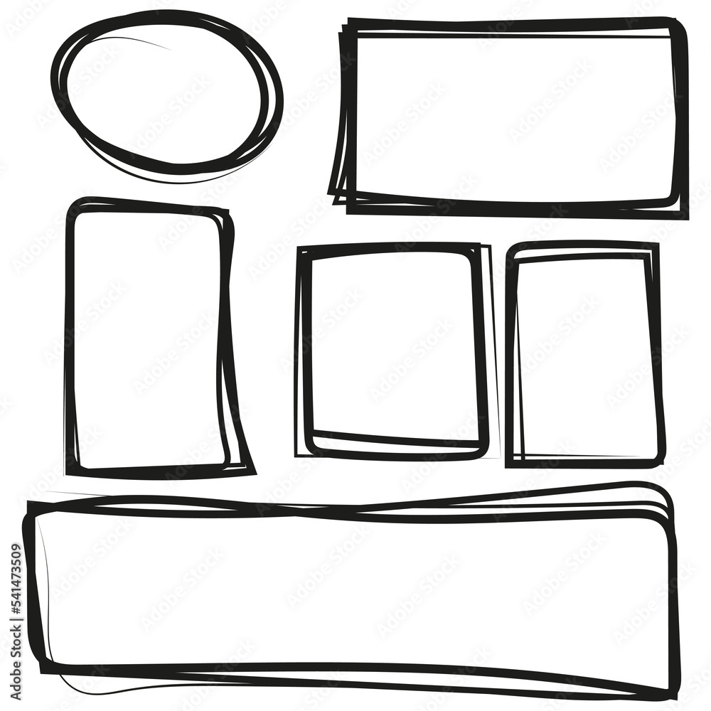 Set of freehand drawn horizontal and vertical rectangles and squares ...