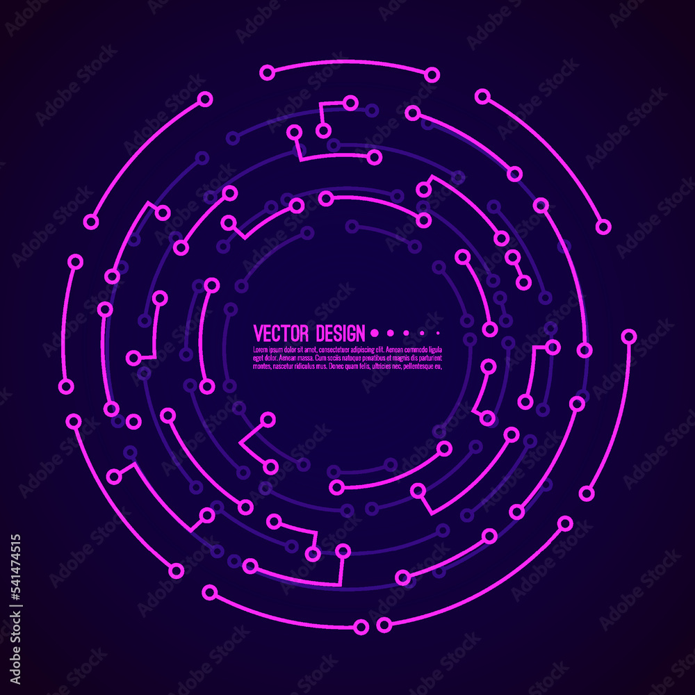 Abstract circle banner with high tech circuit frame texture. Vector ...