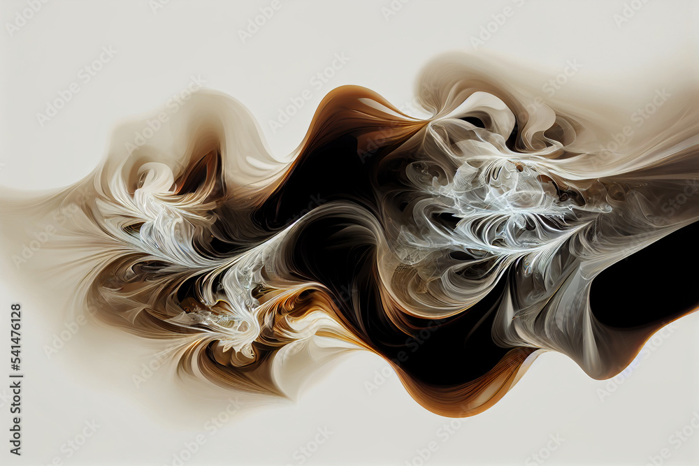 Artistic abstraction consisting of strands of fractal smoke and paint ...