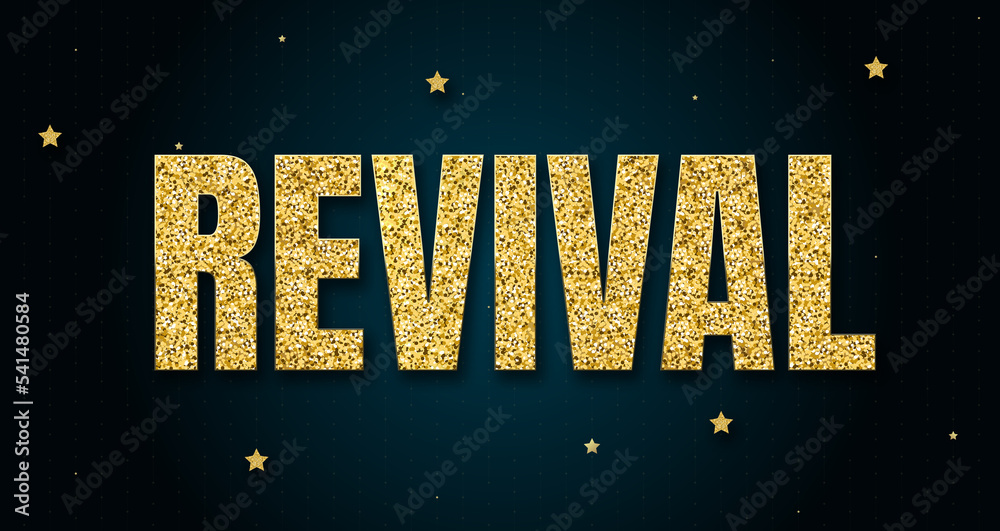 Revival in shiny golden color, stars design element and on dark ...