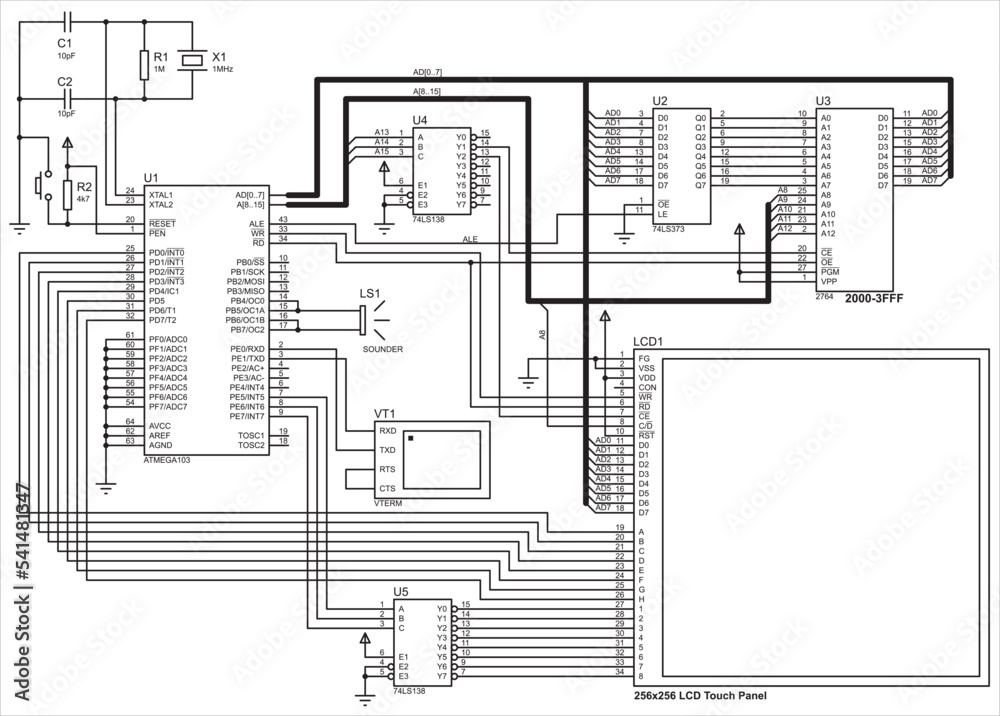 Vector electrical schematic diagram of the matrix of leds working under microcontroller control ...