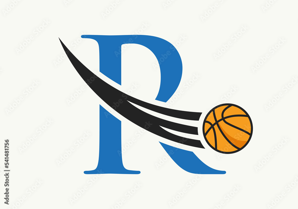 Initial Letter R Basketball Logo Concept With Moving Basketball Icon ...