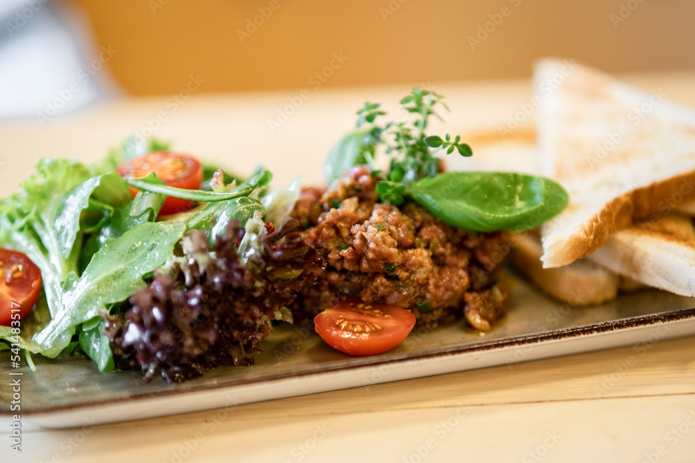 beef tatar with toast Stock Photo | Adobe Stock