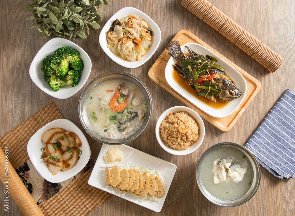 Assortment of Seafood congee, Braised sea tilapia, Gentian Grouper Soup ...