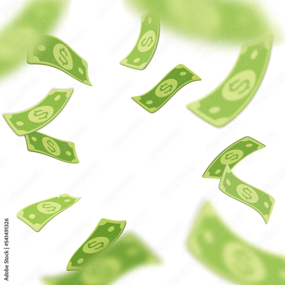 3d vector cartoon render green dollar paper currency money explosion ...