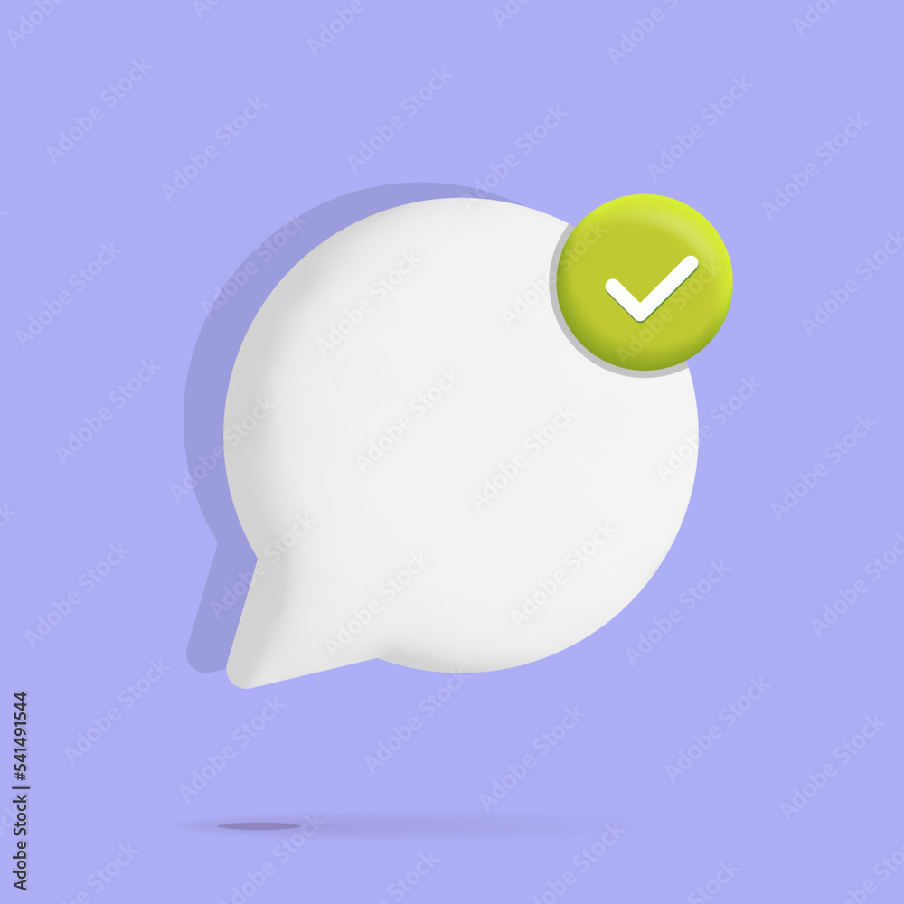 3d vector white round chat bubble or push notification reminder box ...