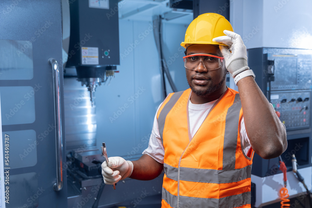 Portrait professional african american engineer man in helmet uniform ...