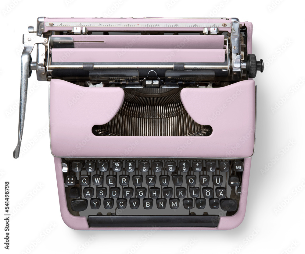 vintage pink typewriter with black keyboard, probably from the 1960s or ...