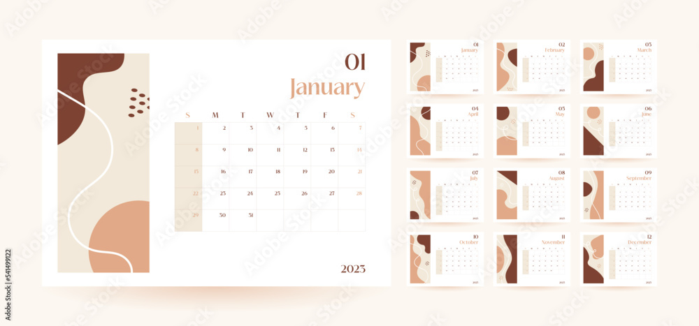 Monthly wall calendar 2023 template in trendy minimalist Style, cover ...