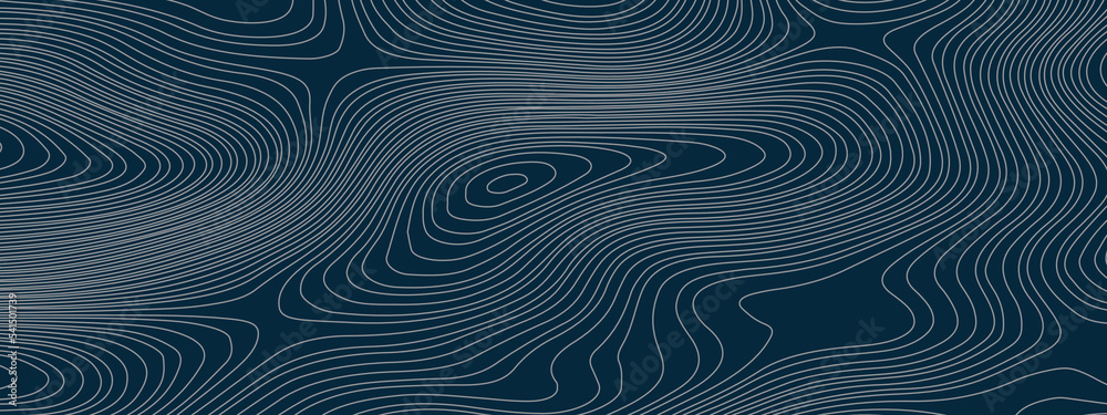 The stylized blue and white abstract topographic map with lines and ...