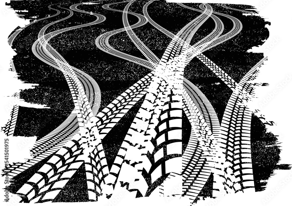 Vector Print Textured Tyre Track banner. Design Element . Car tread ...