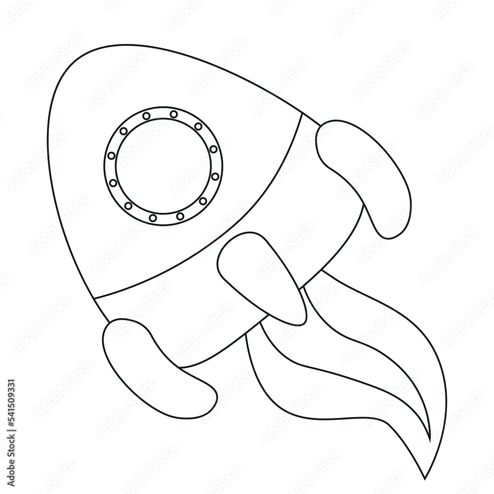 Coloring page or book with cartoon rocket. Cosmos coloring page for ...