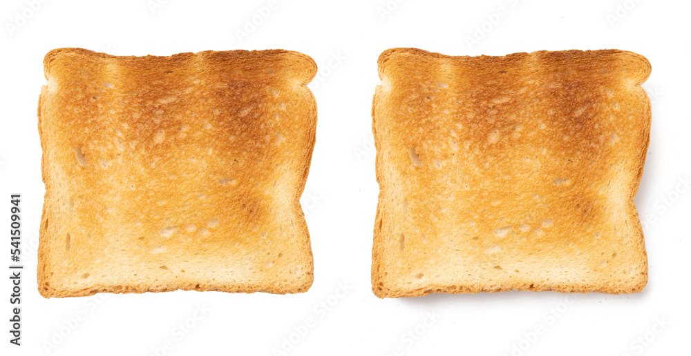 Foto de Set of sliced roasted toasts bread isolated on white background. Pieces of lightly ...